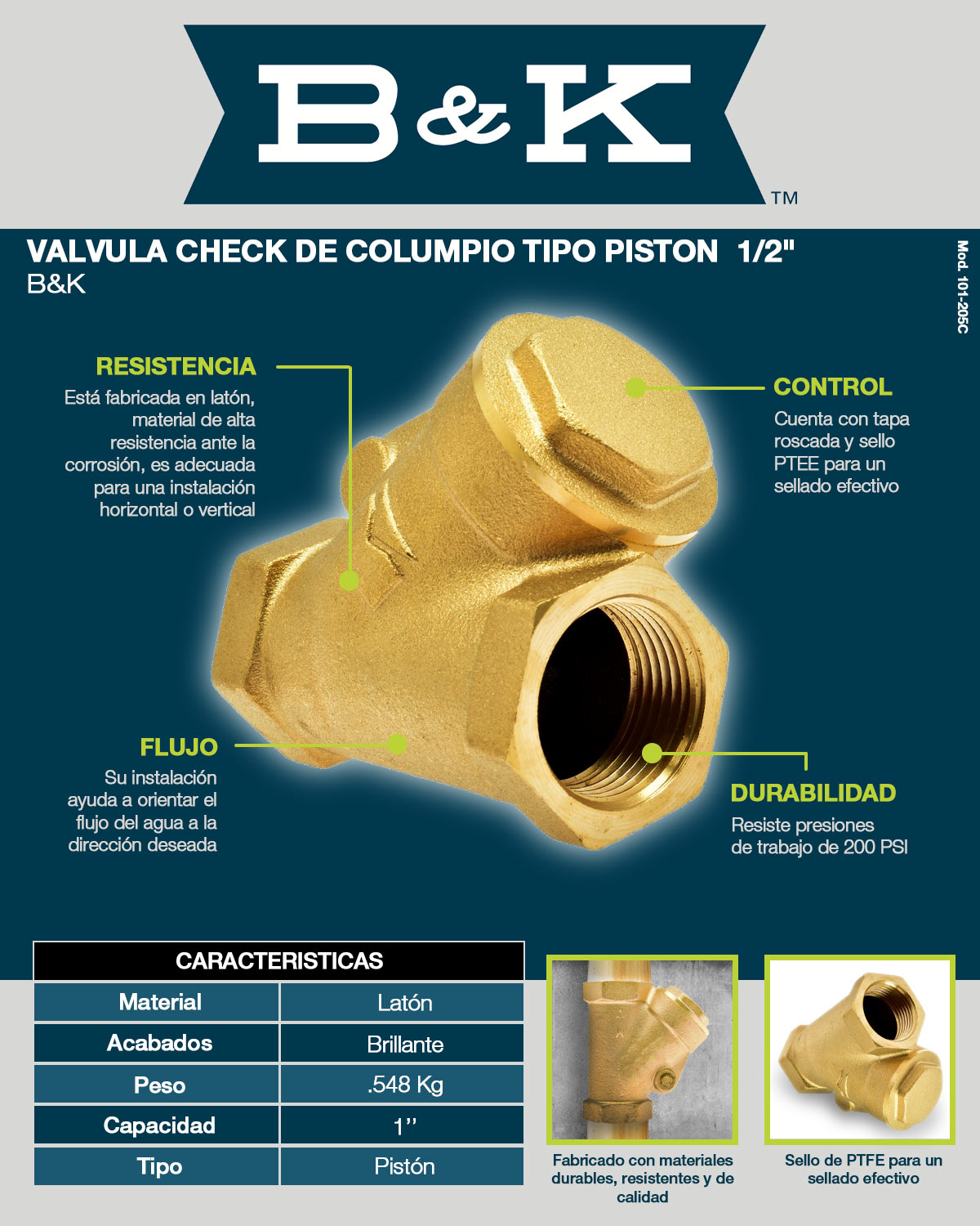 VÁLVULA CHECK DE COLUMPIO TIPO PISTÓN 1 PULGADA DORADO MUELLER | The Home Depot México