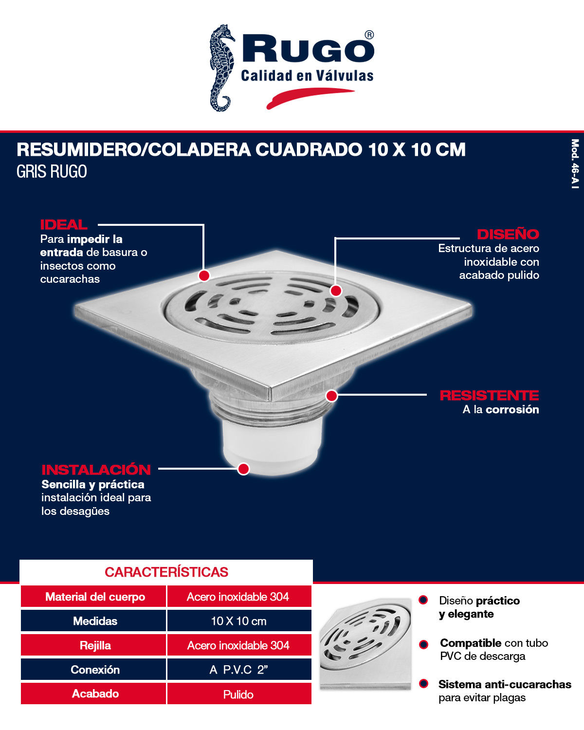 RESUMIDERO/COLADERA CUADRADO 10 X 10 CM GRIS RUGO | The Home Depot México