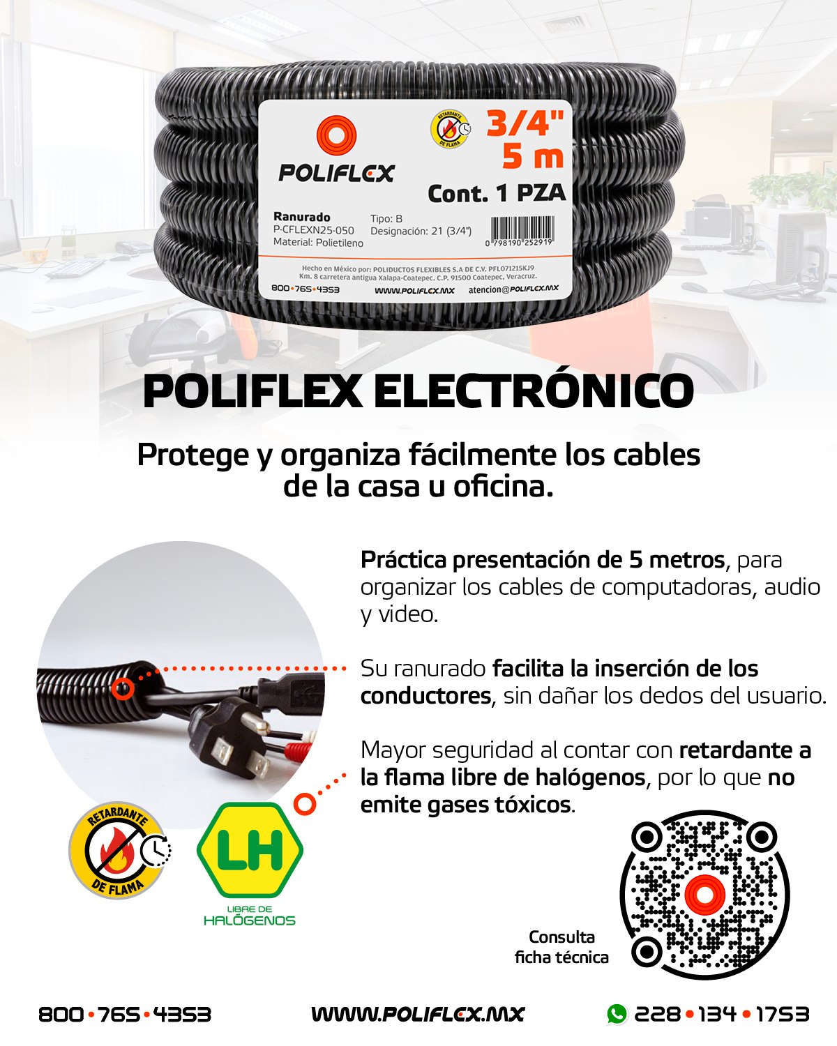 POLIFLEX NEGRO ELECTRICO P/AUDIO 3/4\" 5M | The Home Depot México