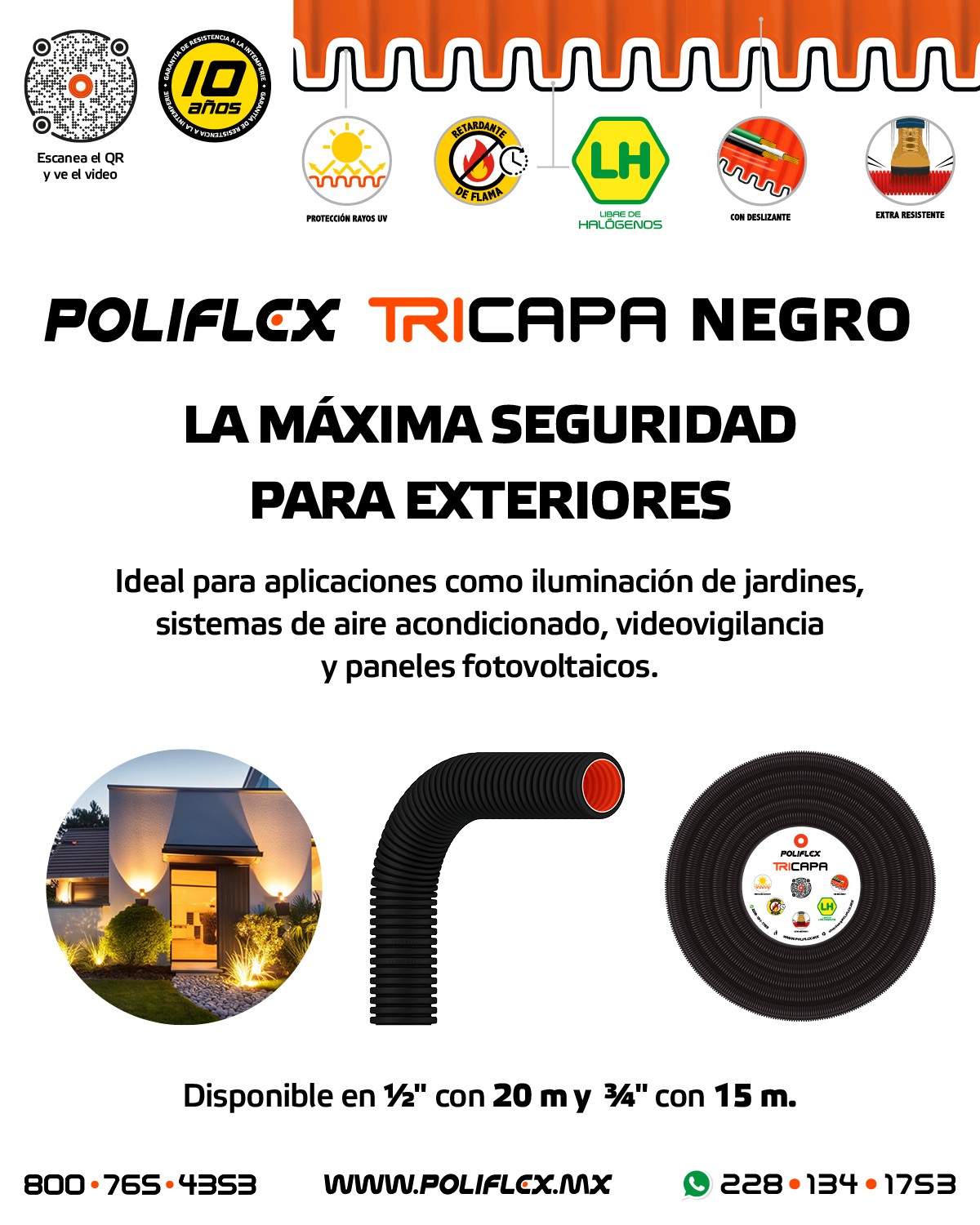 POLIFLEX TRICAPA NEGRO EXTERIORES 3/4\" 15M | The Home Depot México