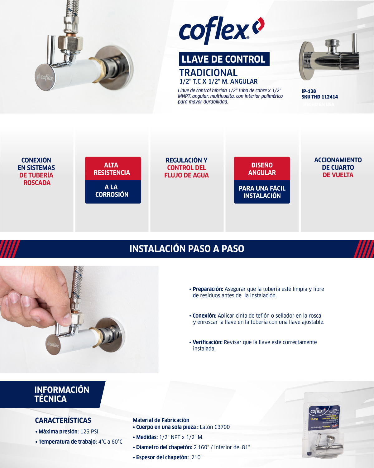 LLAVE DE CONTROL ANGULAR 1/2 X 1/2 PULGADA PLATA COFLEX | The Home Depot México