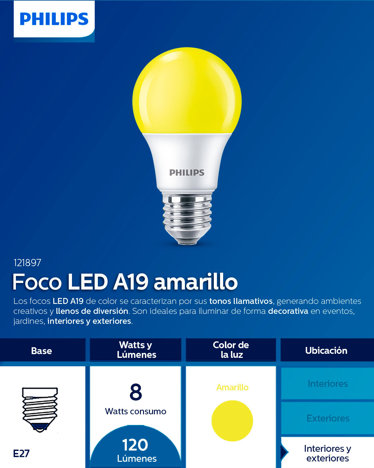 FOCO PHILIPS LED COLOR AMARILLO A19 | The Home Depot México