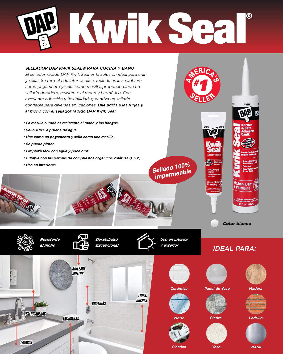 SELLADOR KWIK SEAL PARA COCINA Y BAÑO BLANCO 300 ML | The Home Depot México
