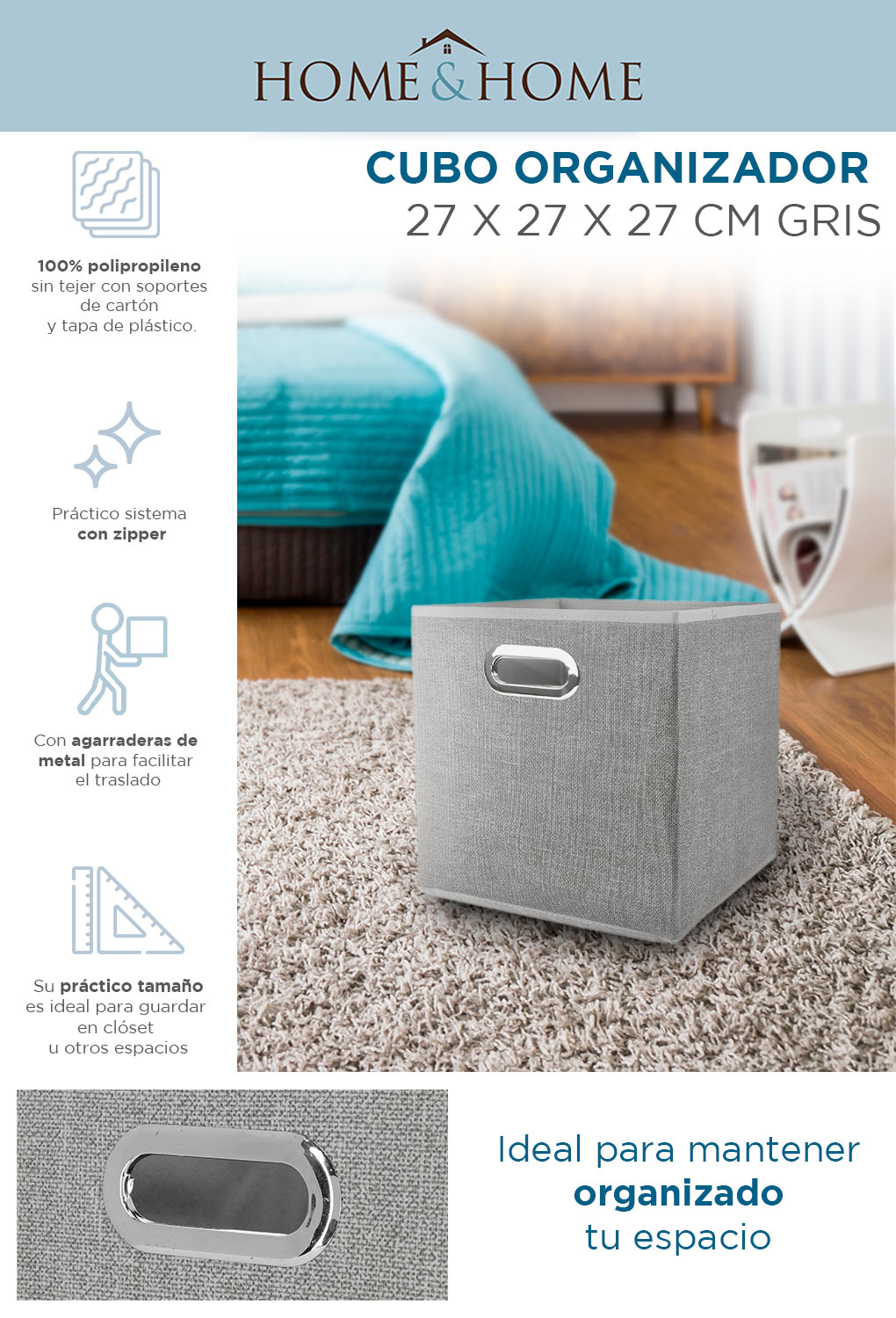 CUBO ORGANIZADOR GRIS 27 X 27 X 27 CM | The Home Depot México