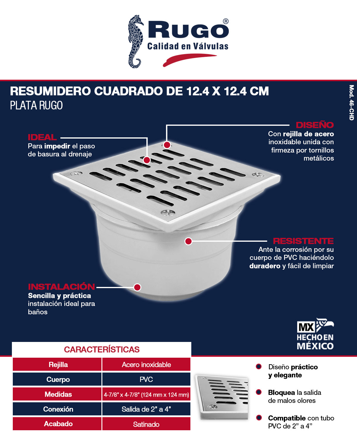 RESUMIDERO CUADRADO 12.4 X 12.4 CM PLATA RUGO | The Home Depot México