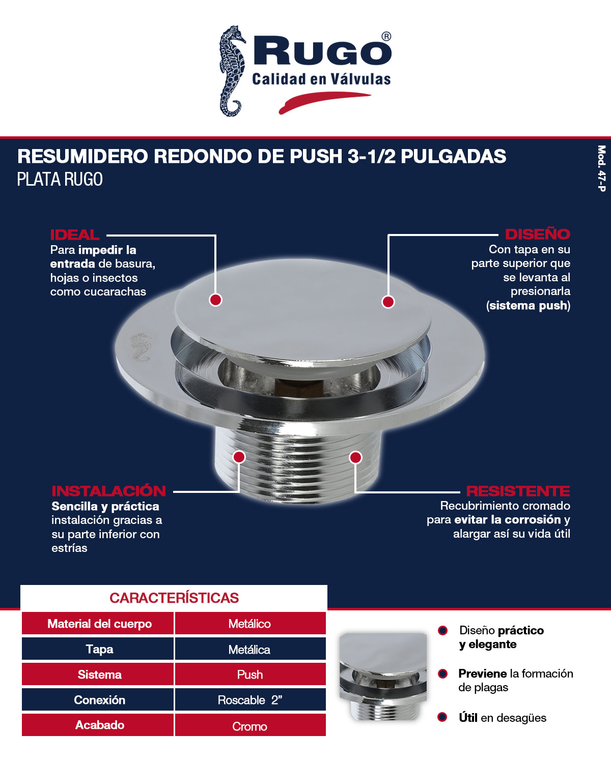 RESUMIDERO REDONDO DE PUSH 3-1/2 PULGADAS PLATA RUGO | The Home Depot ...