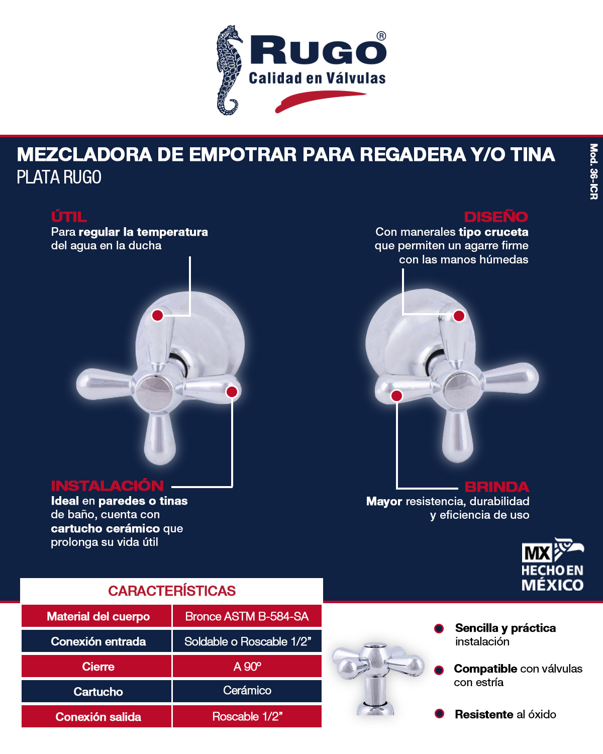 MEZCLADORA DE REGADERA PARA EMPOTRAR PLATA RUGO | The Home Depot México