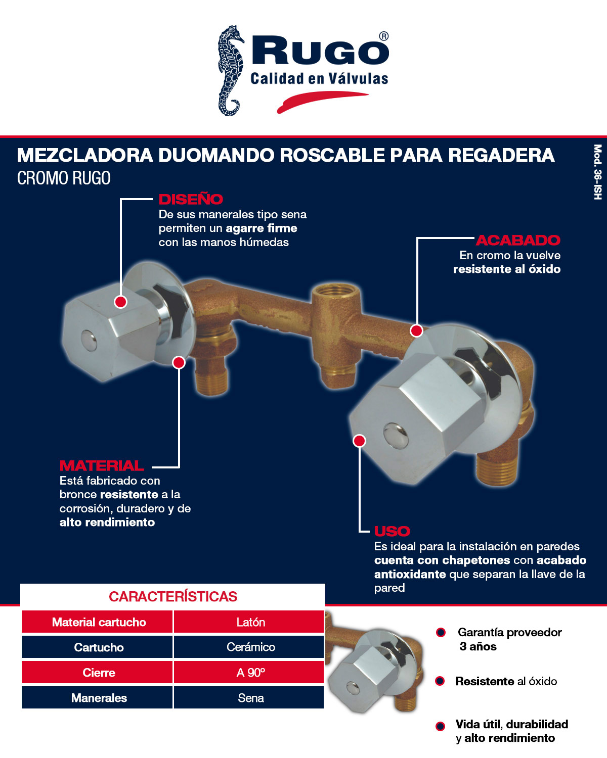 MEZCLADORA DUOMANDO ROSCABLE PARA REGADERA CROMO RUGO | The Home Depot ...