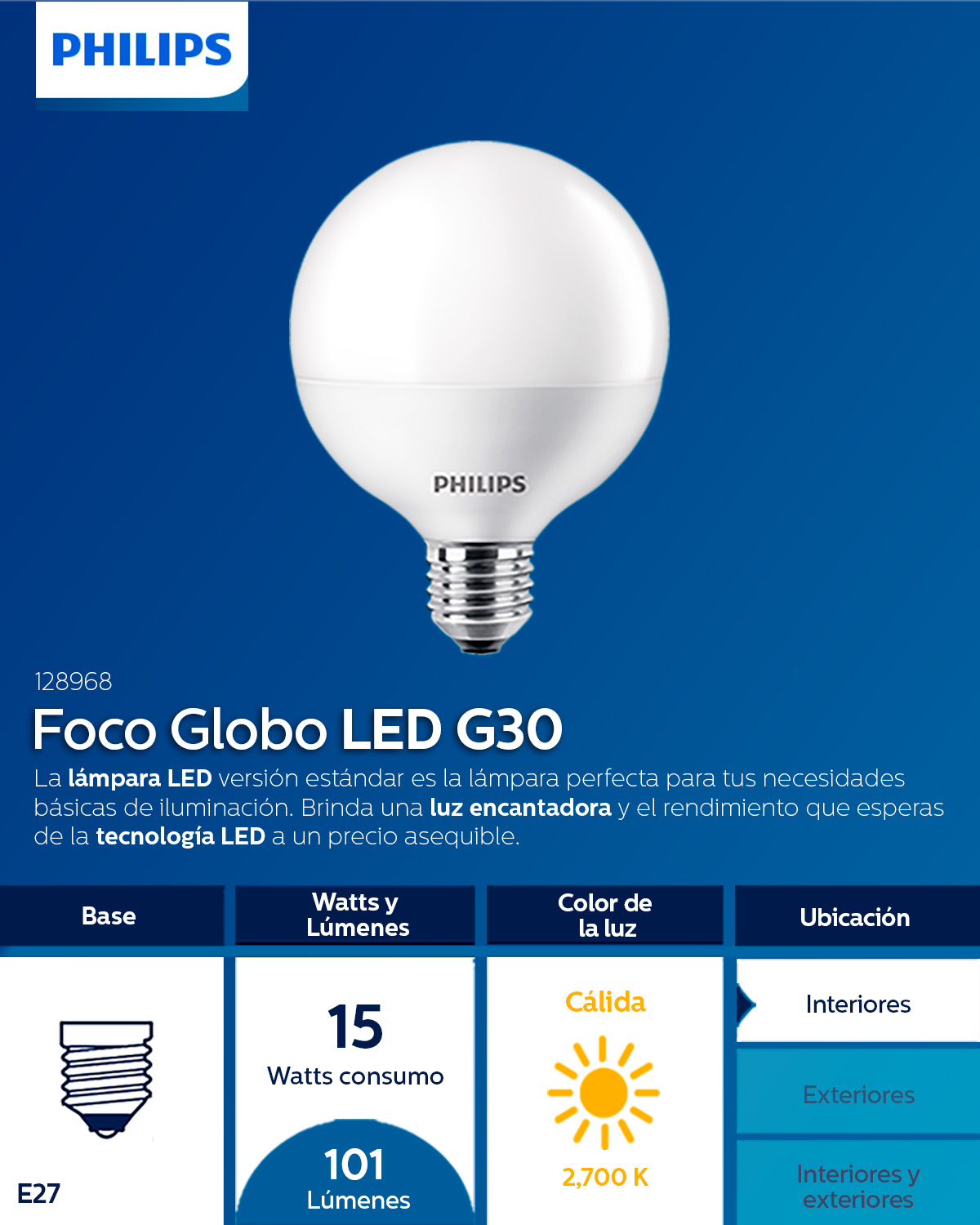 FOCO PHILIPS LED GLOBO G40 13W LUZ CÁLIDA | The Home Depot México