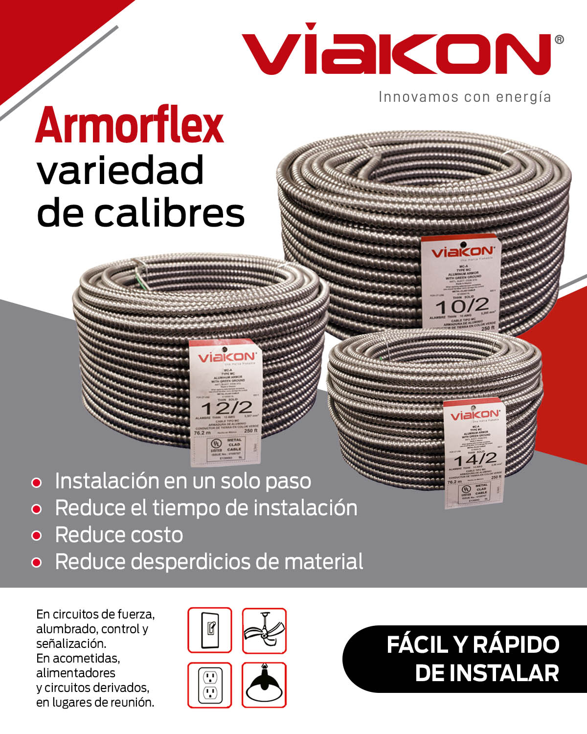 ARMOFLEX 2 COND. CALIBRE 12 ROLLO 76.2 MTS VIAKON | The Home Depot México