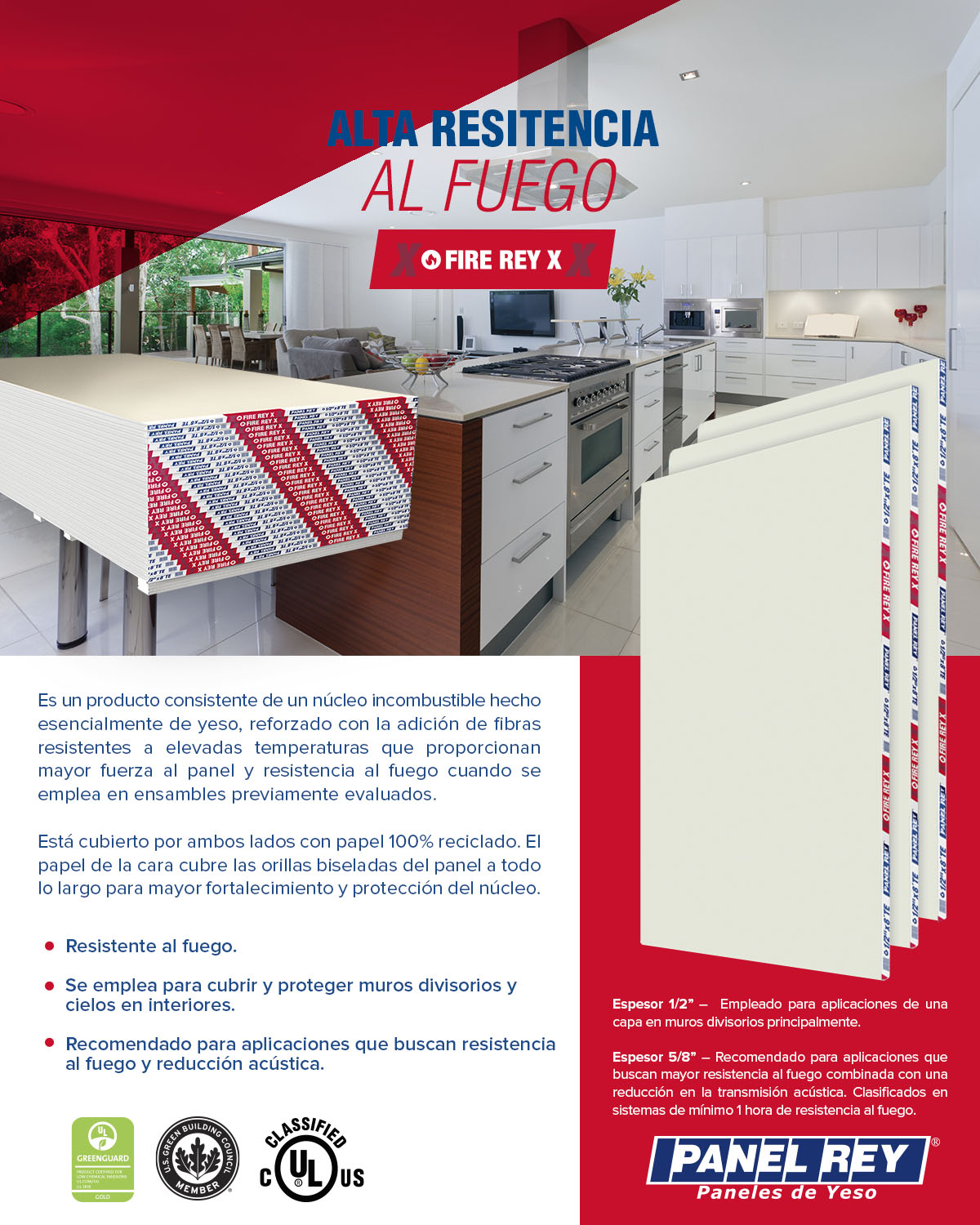 PANEL DE YESO RESISTENTE AL FUEGO FIRE PANEL REY 5 | The Home Depot México