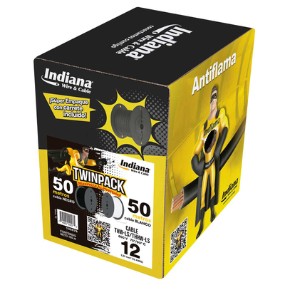 TWINPACK CABLE INDIANA THW LS THHW LS CALIBRE 12 NEGRO Y BLANCO 50 Y 50 ...