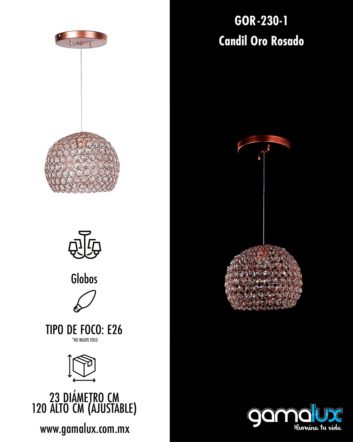 CANDIL PARA TECHO GLOBO 143 X 23 CM ROSA GAMALUX | The Home Depot México