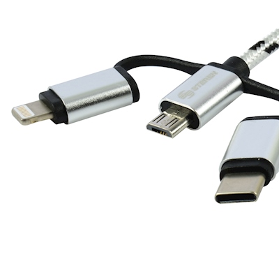 CABLE USB 3 EN 1 LIGHTINGH TIPO C NEGRO | The Home Depot México
