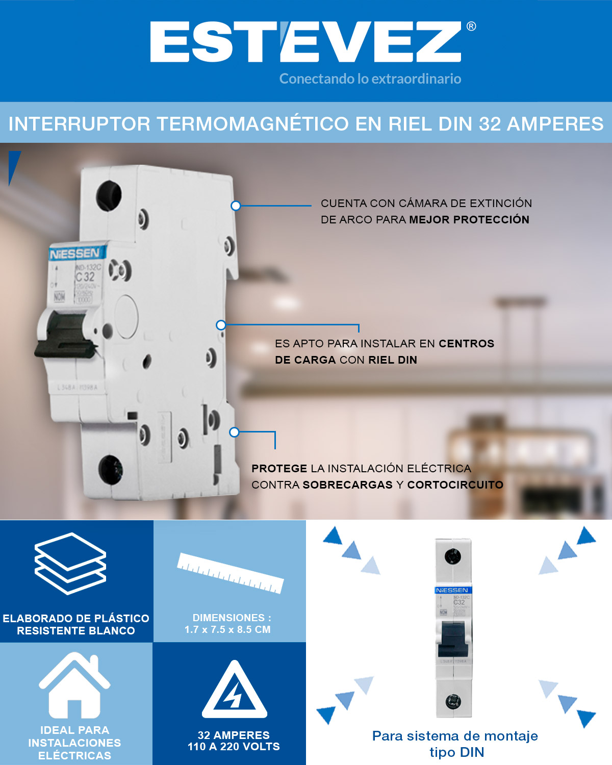 INTERRUPTOR TERMOMAGNÉTICO EN RIEL DIN 32 AMPERES NIESSEN | The Home Depot México