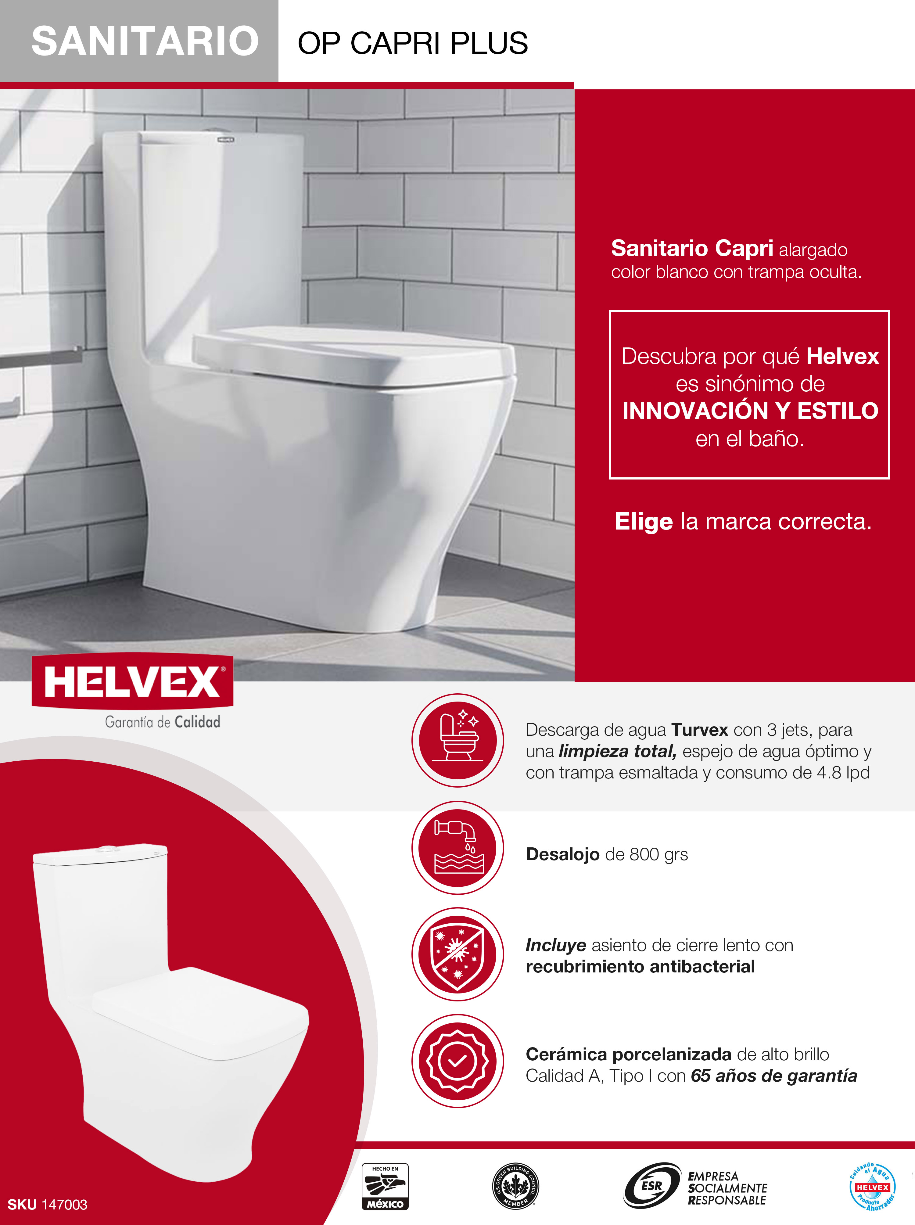 SANITARIO OP CAPRI PLUS 1 PIEZA ALARGADO 4.8 L BLANCO ALTURA CONFORTABLE | The Home Depot México