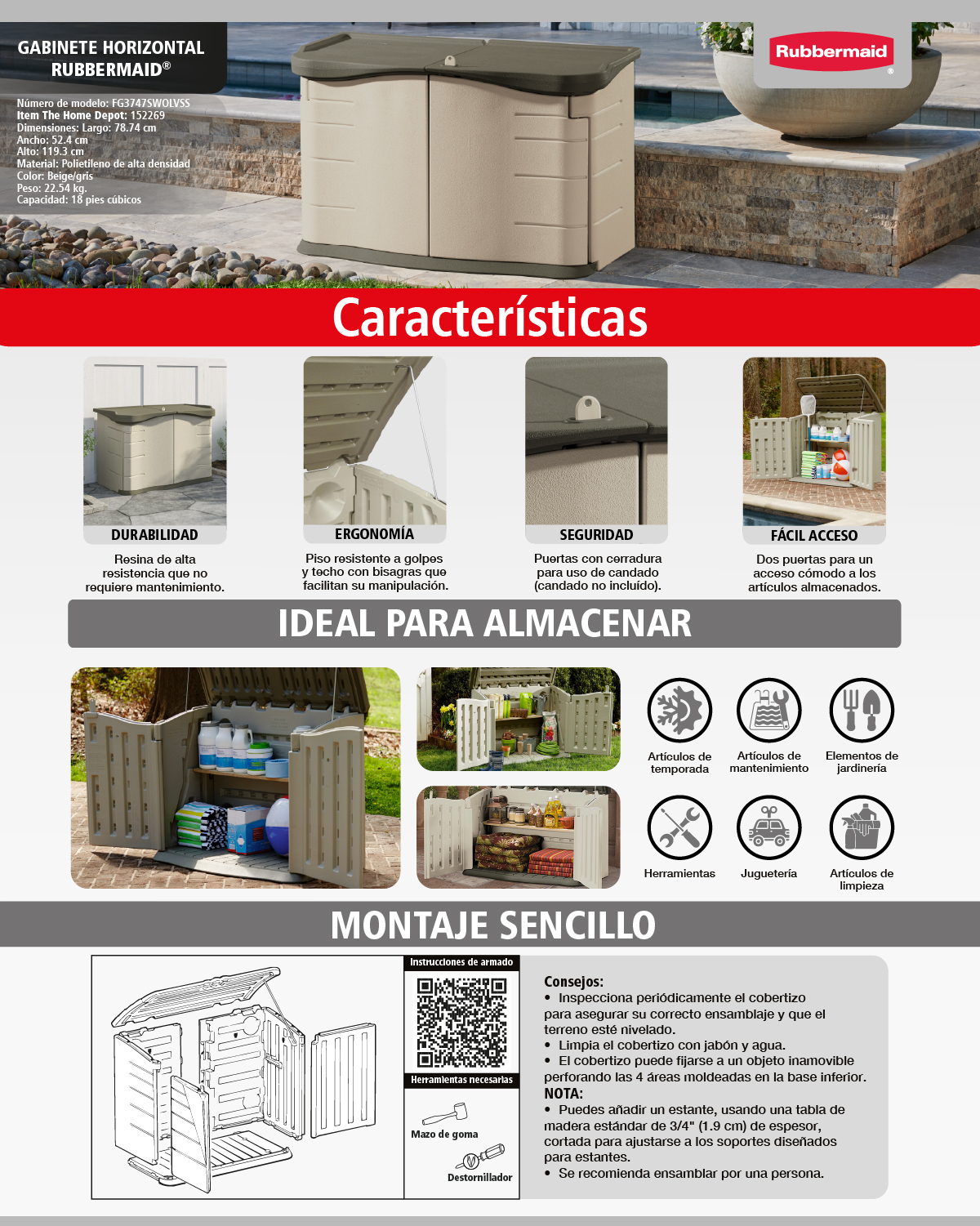Gabinete horizontal, 18 pies cúbicos | The Home Depot México