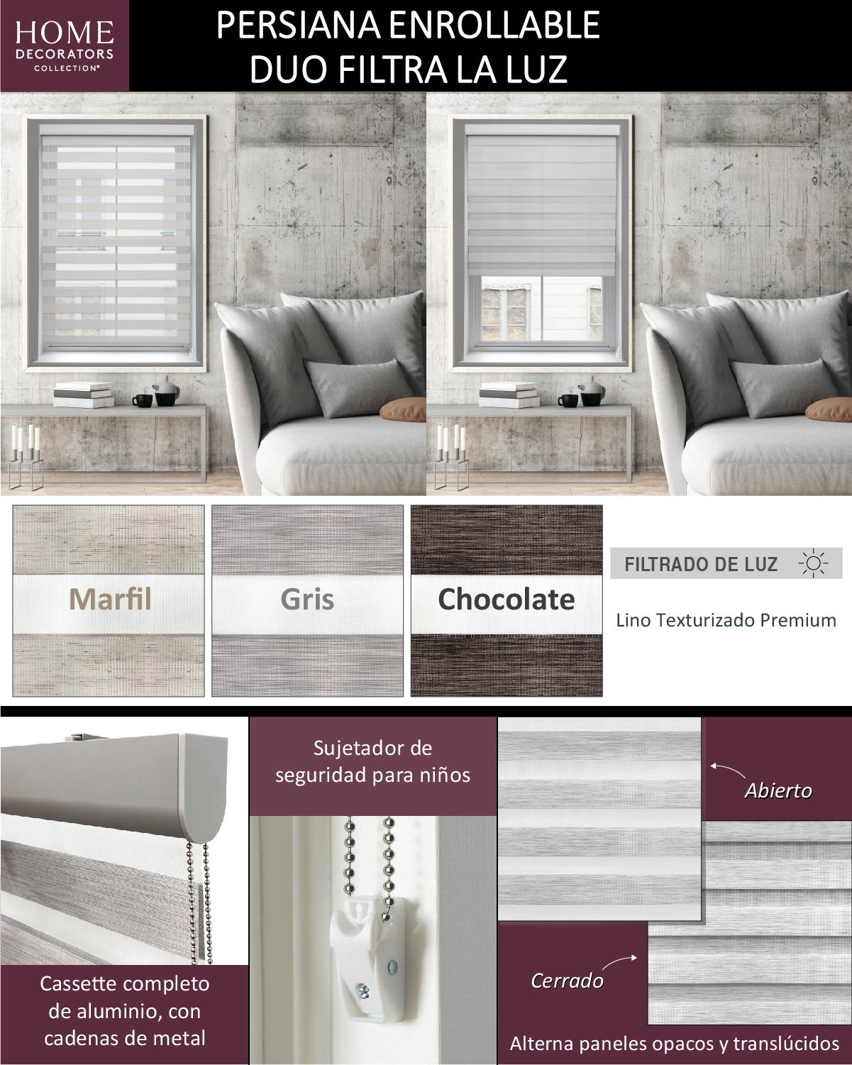 PERSIANA PREMIUM ENROLLABLE DUO TRASLUCIDA FULL CASSETTE 160X220 CM CHOCOLATE | The Home Depot ...