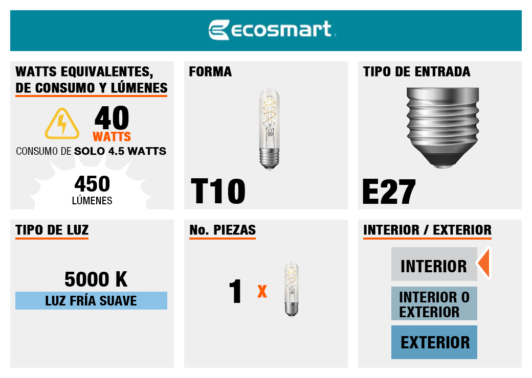 FOCO FILAMENTO LED T10 4.5(40W) LF | The Home Depot México