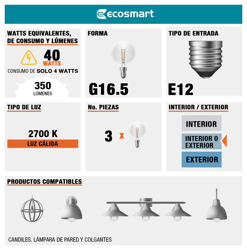 FOCO LED GLOBO G16.5 E12 LC 3P | The Home Depot México