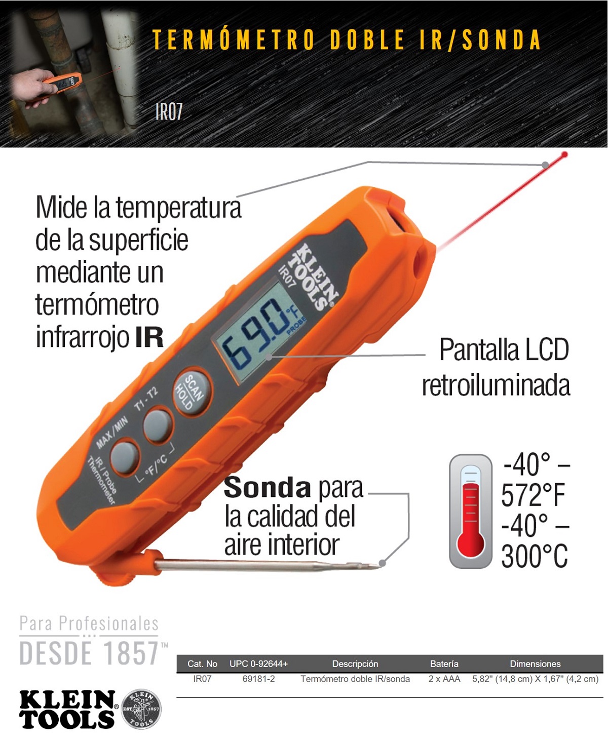TERMÓMETRO DOBLE INFRARROJO Y SONDA | The Home Depot México