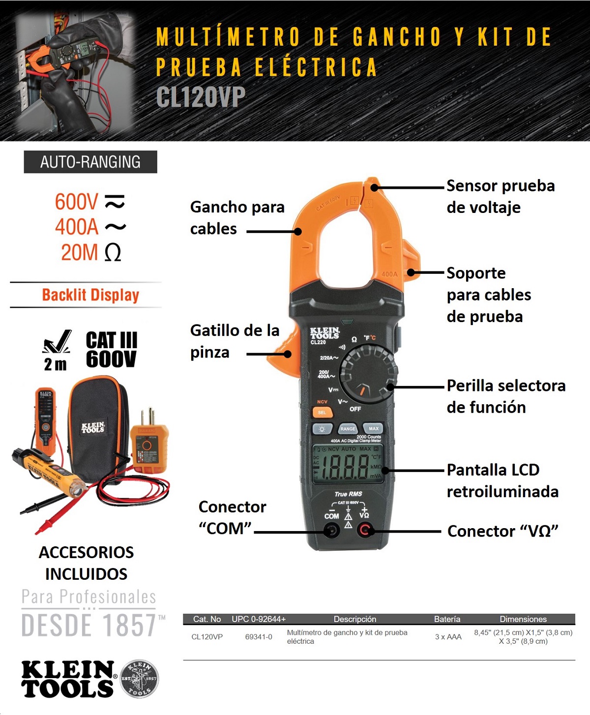 MULTÍMETRO DE GANCHO Y KIT DE PRUEBA ELÉCTRICA KLEIN TOOLS | The Home ...