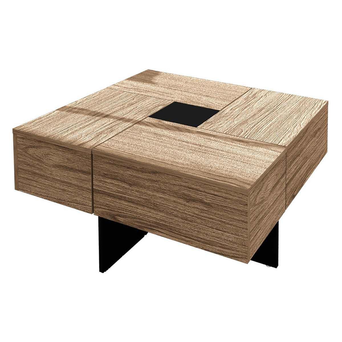 MESA MARSELLA PLAYCON 78.4X78.4X41.9 CM ROBLE TEXTURIZADO Y NEGRO LISO ...