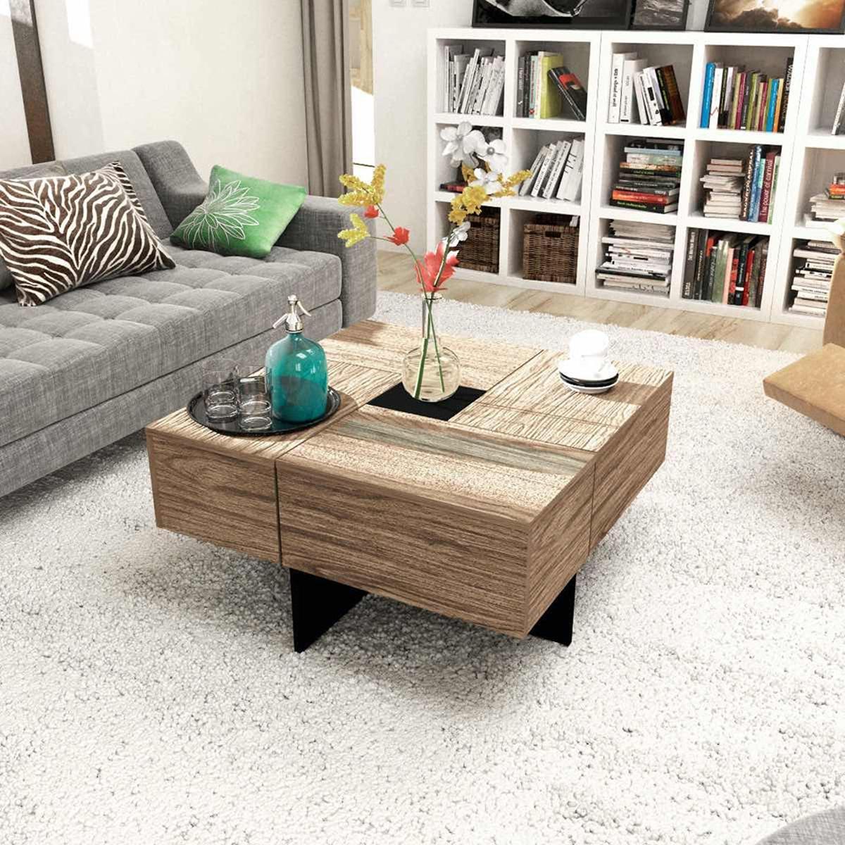 MESA MARSELLA PLAYCON 78.4X78.4X41.9 CM ROBLE TEXTURIZADO Y NEGRO LISO ...