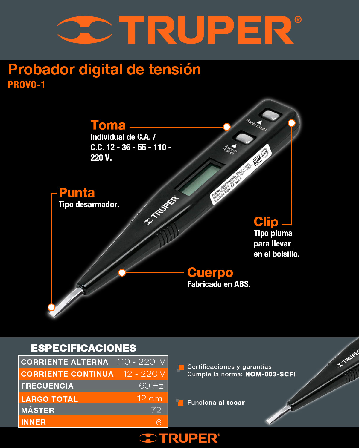 PROBADOR DIGITAL DE TENSIÓN 12 CM NEGRO TRUPER | The Home Depot México