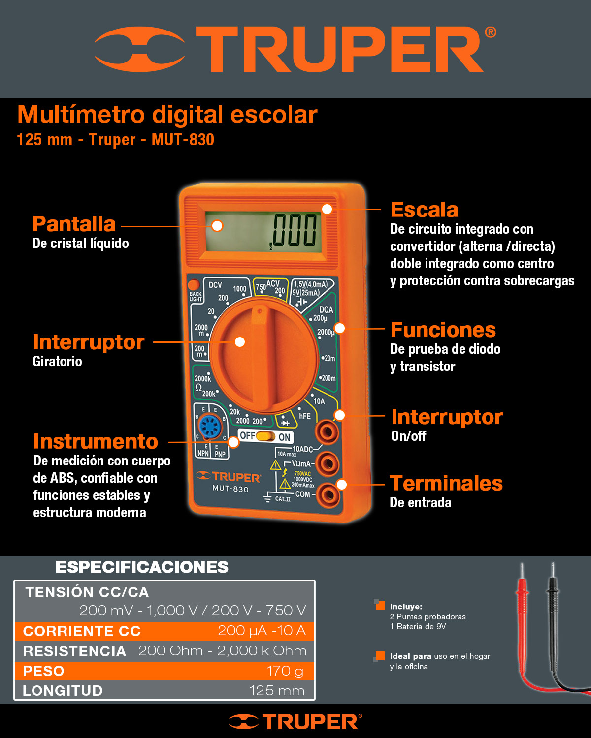 MULTÍMETRO DIGITAL ESCOLAR NARANJA TRUPER | The Home Depot México