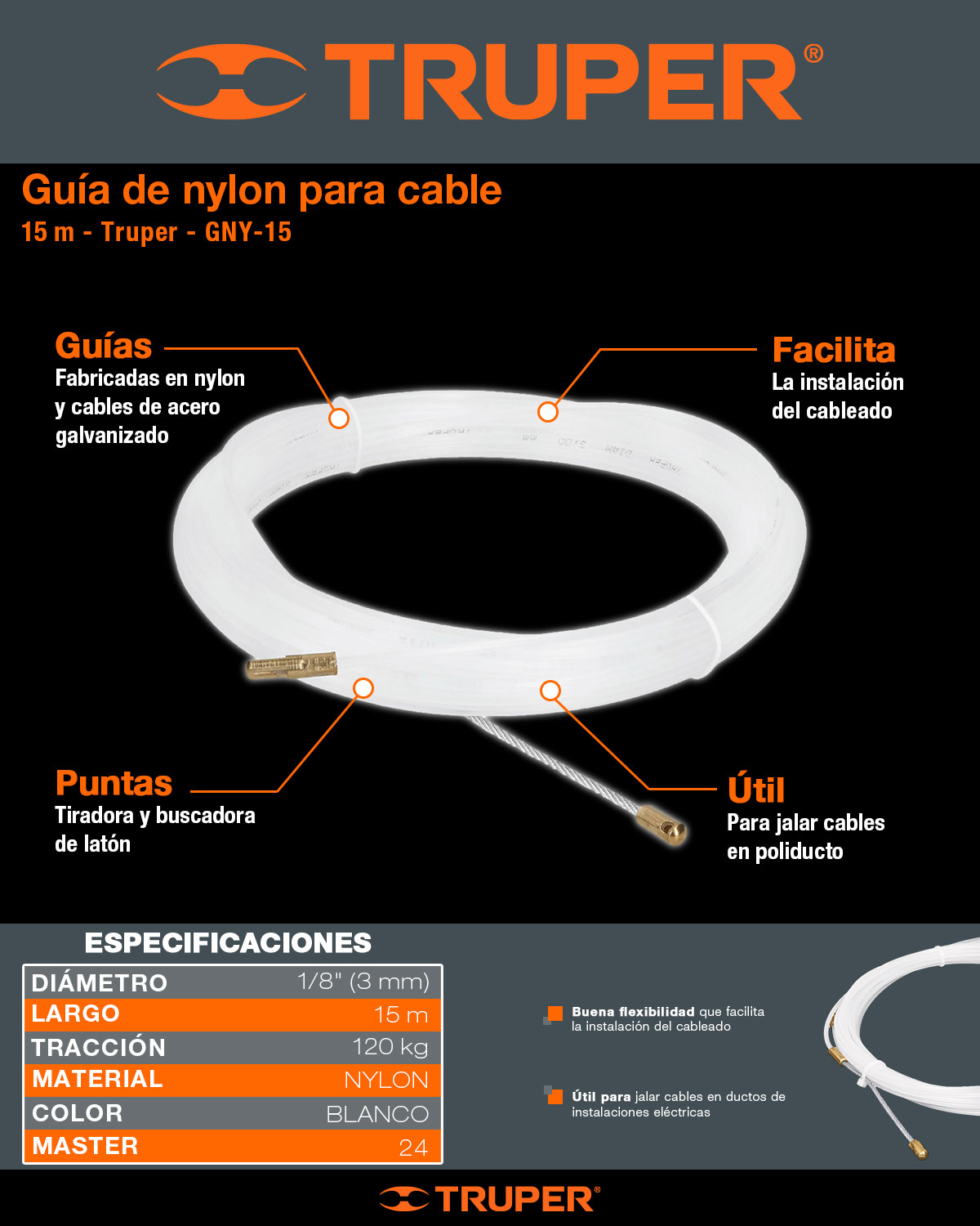 GUÍA PARA CABLE BLANCO 15 M TRUPER | The Home Depot México