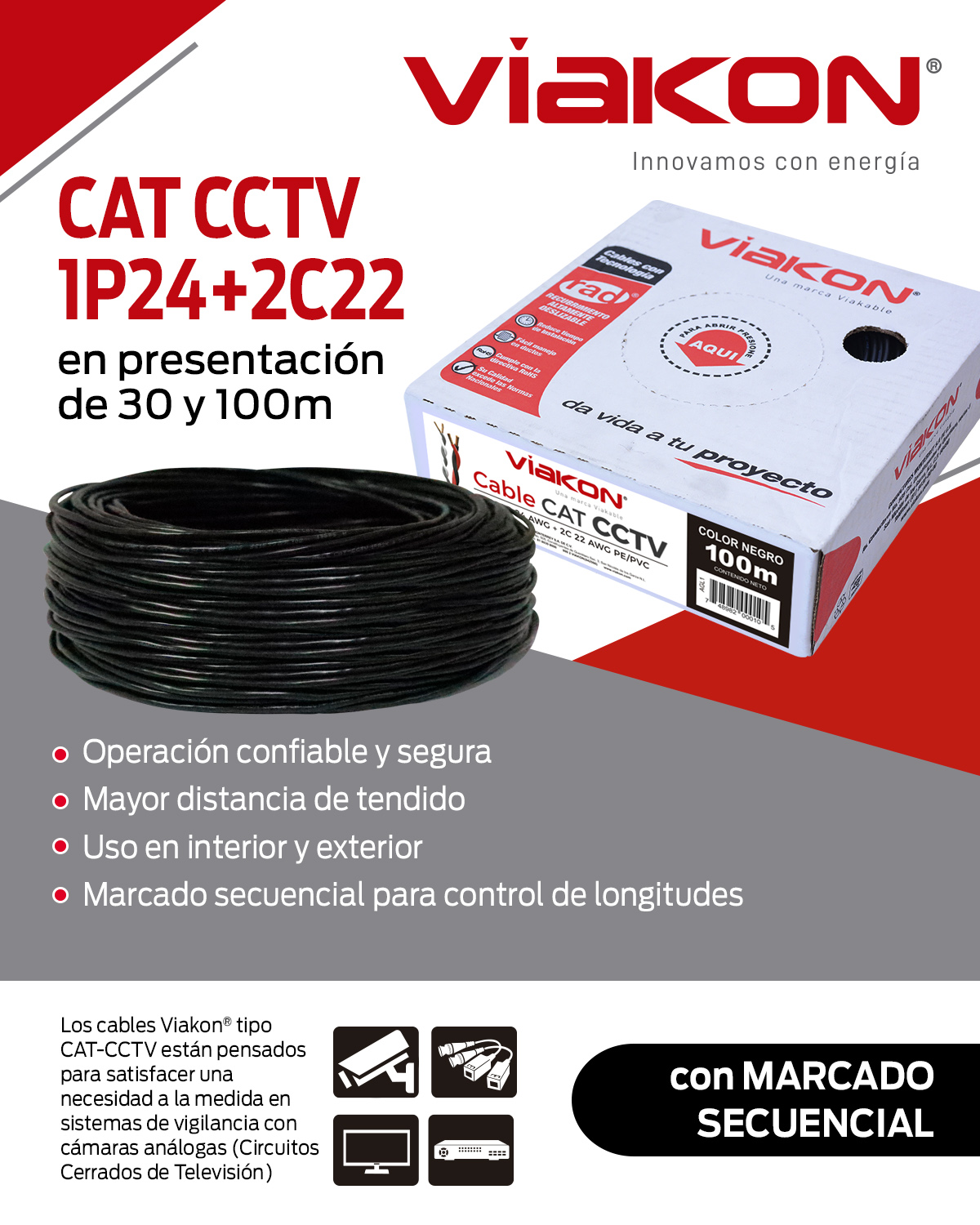 CABLE CAT CCTV 1P24+2C22 NE 100M VIAKON | The Home Depot México