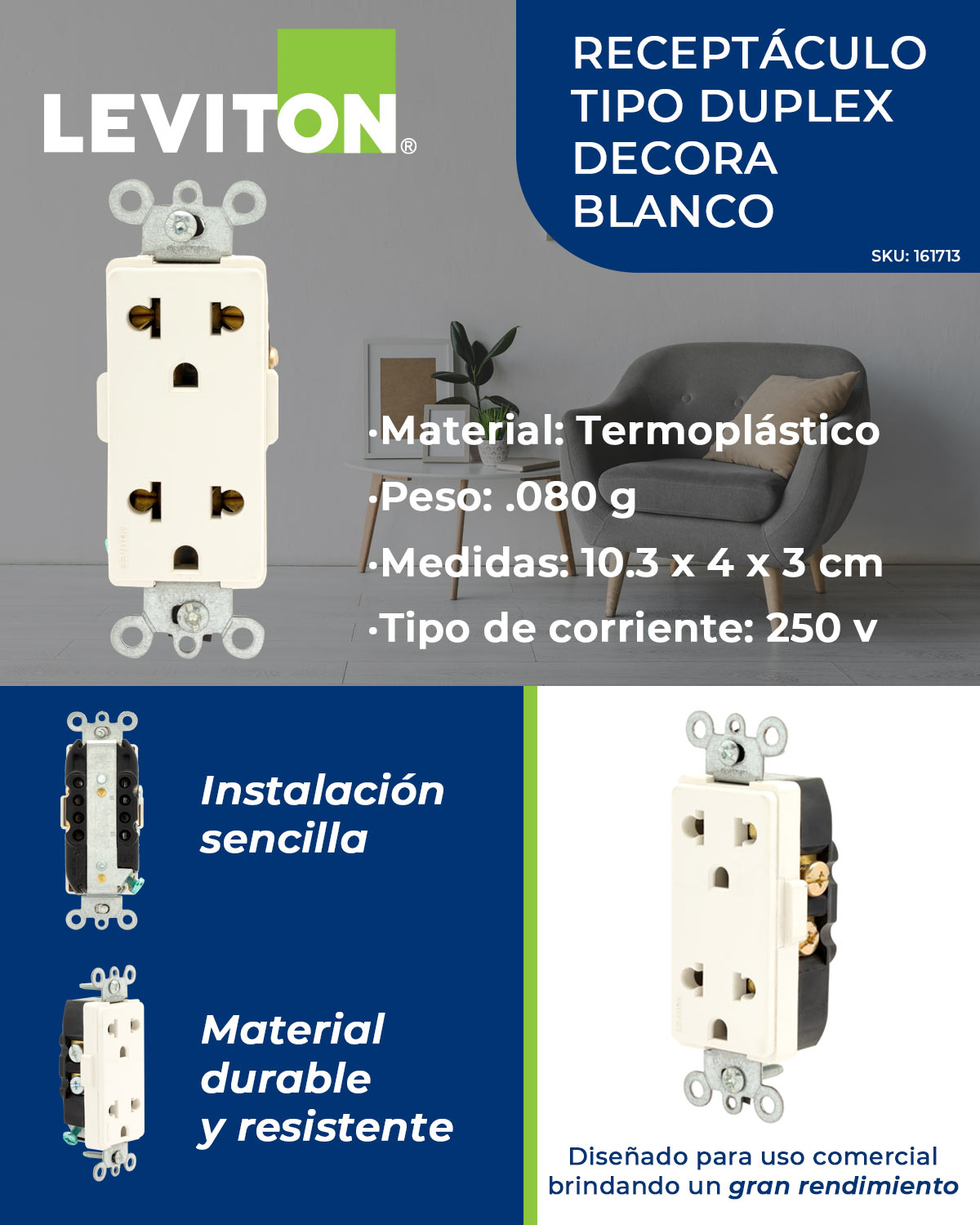 RECEPTÁCULO DÚPLEX BLANCO LEVITON | The Home Depot México