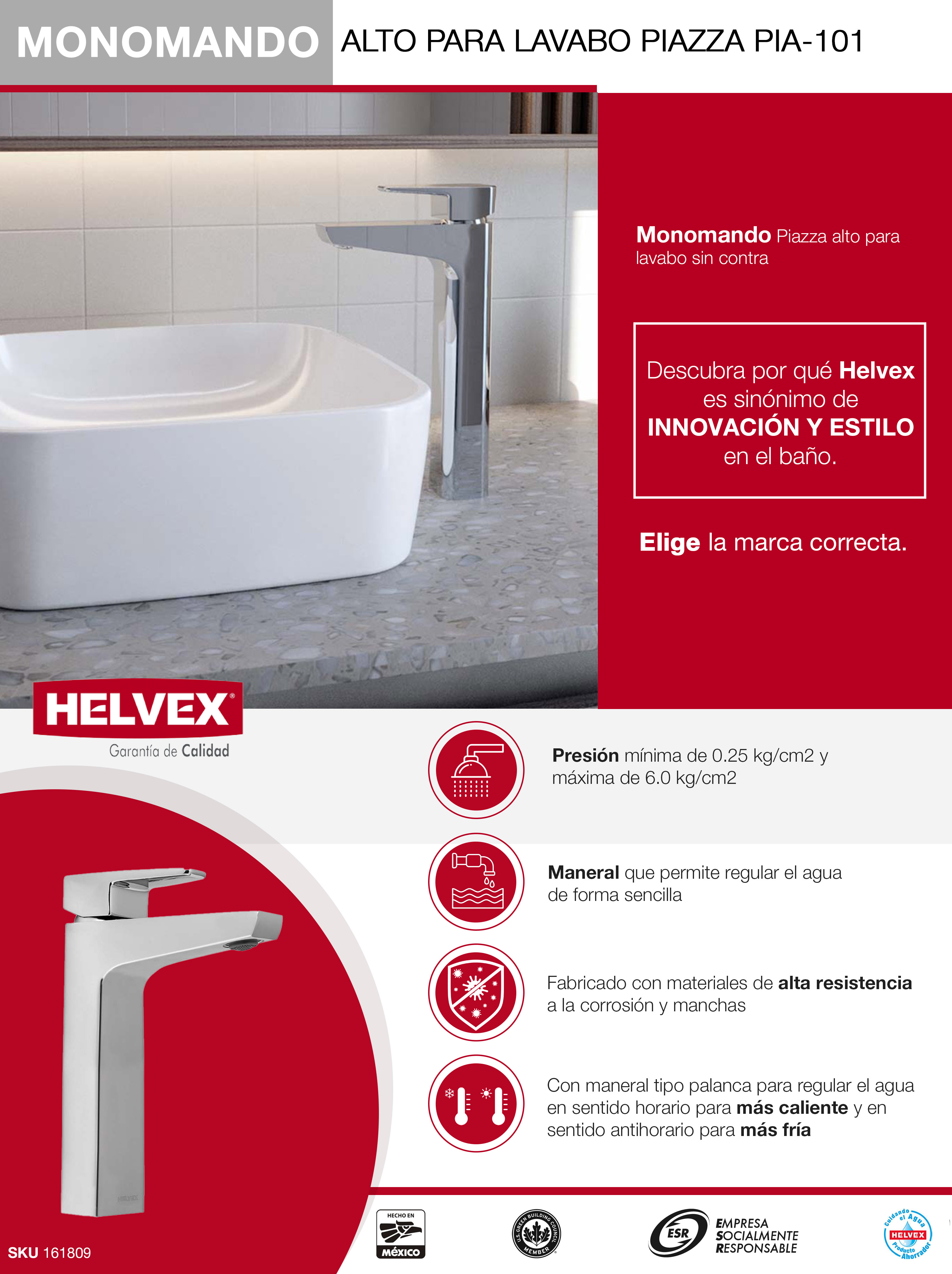 MONOMANDO ALTO PARA LAVABO PIAZZA, MARCA HELVEX | The Home Depot México