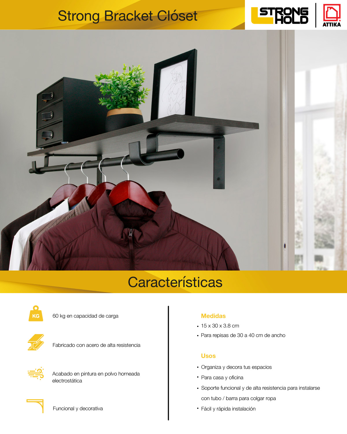 SH STRONG HOLD CLÓSET NEGRO 15X30 CM | The Home Depot México