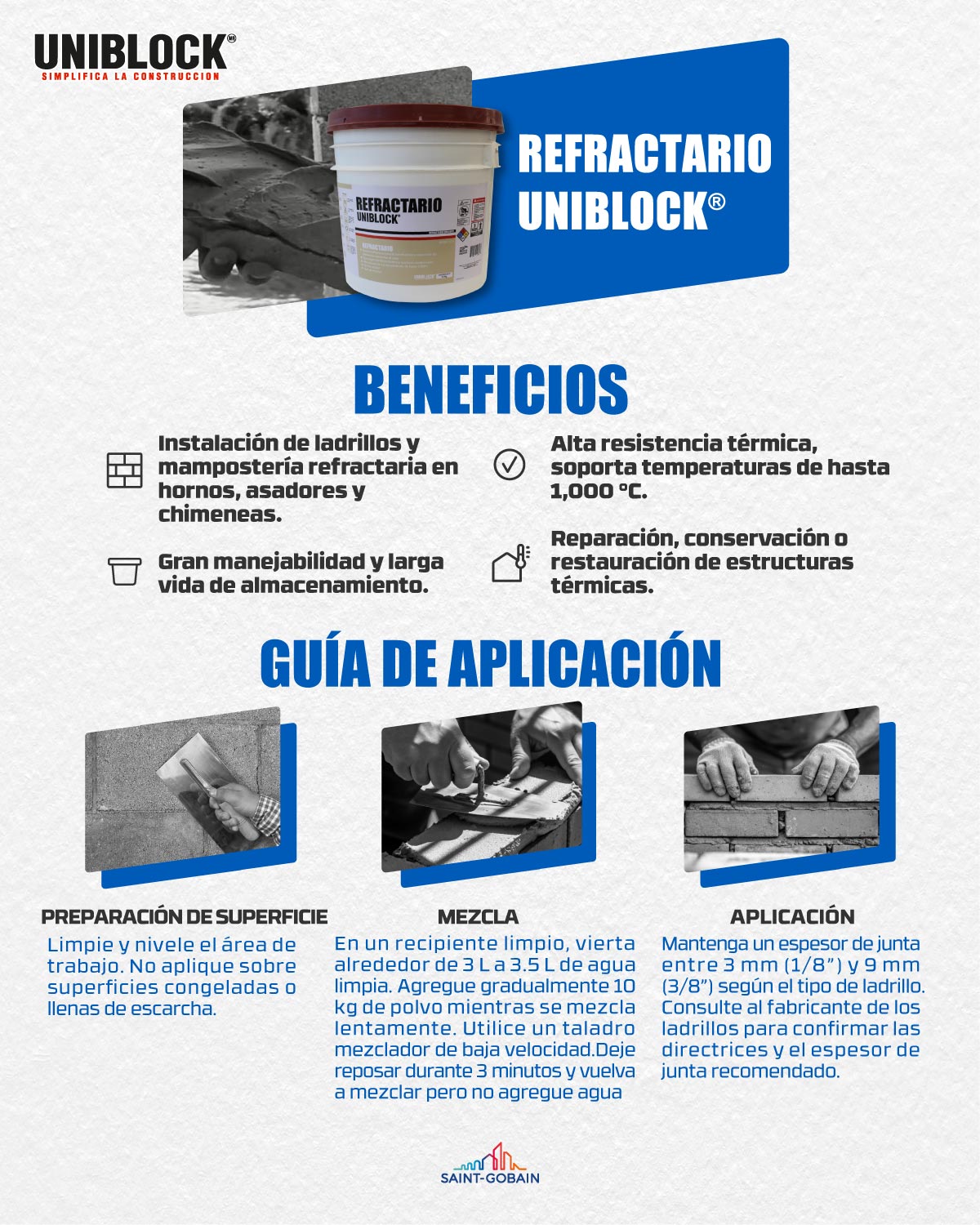 MORTERO REFRACTARIO UNIBLOCK 10KG | The Home Depot México