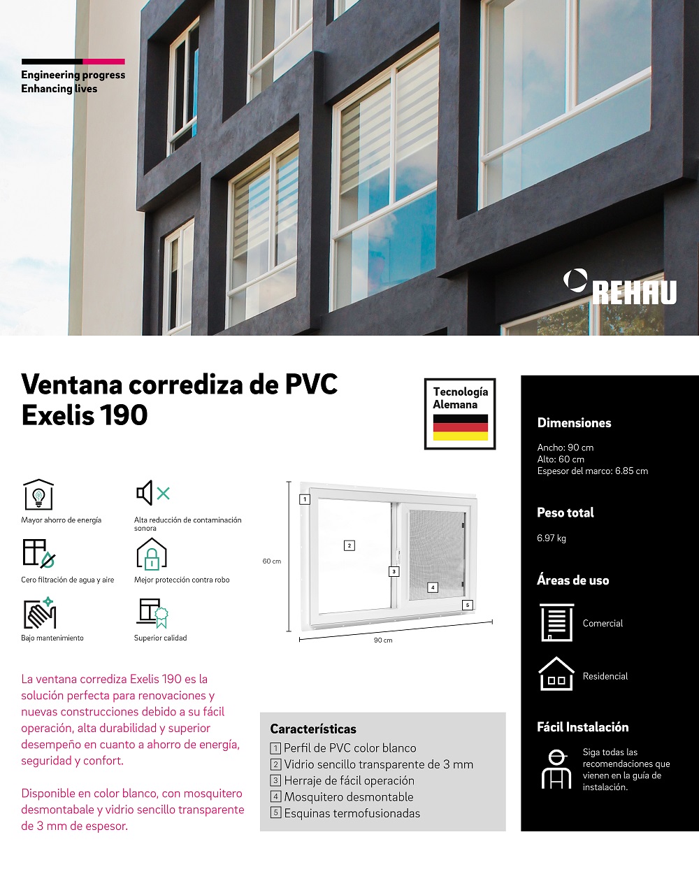 VENTANA DE PVC CORREDIZA REHAU 90 CM X 60 CM | The Home Depot México