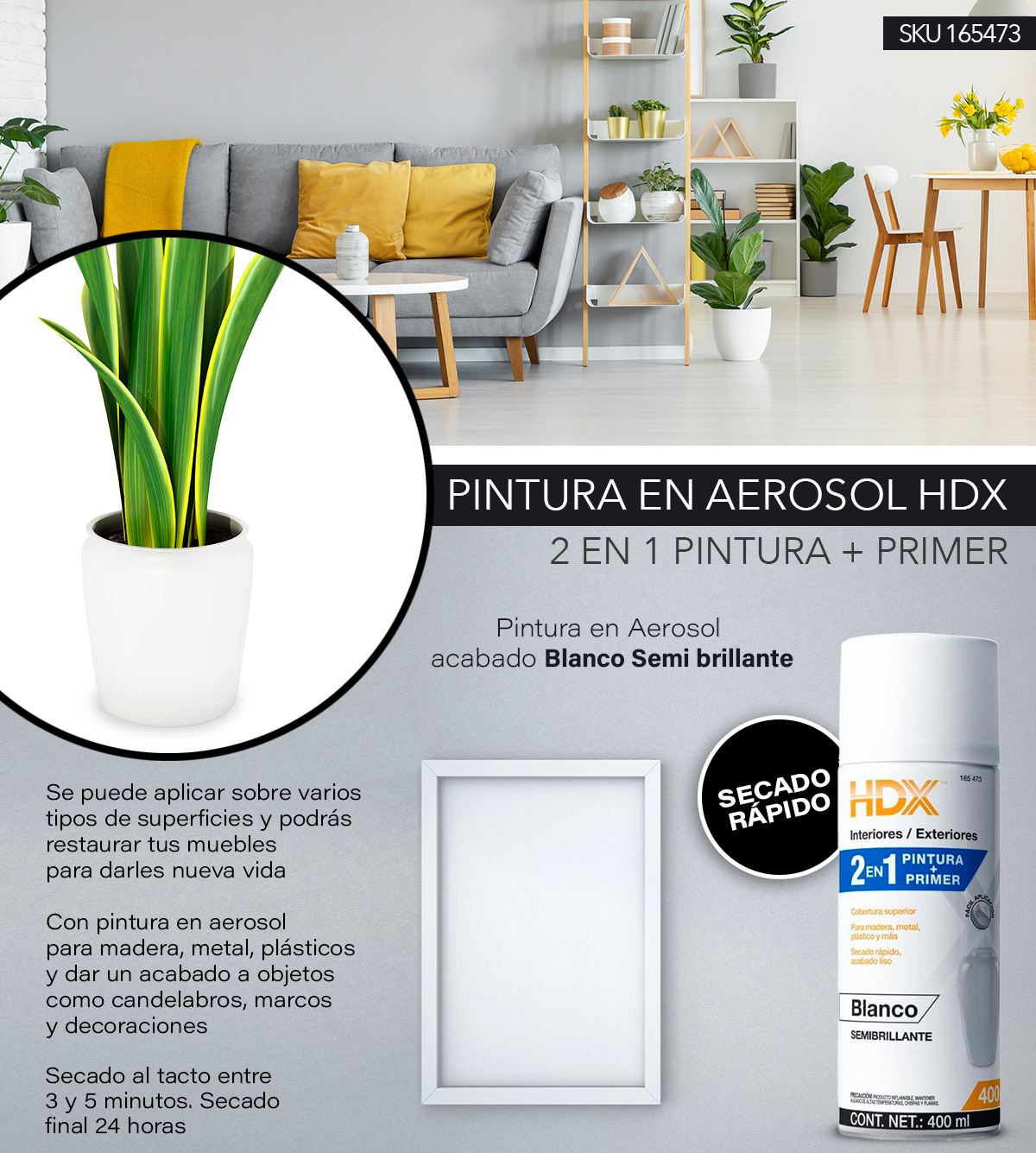 Pintura en Aerosol HDX 2 en 1 Blanco Semi Brillante | The Home Depot México
