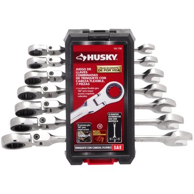 JUEGO DE LLAVES COMBINADAS DE TRINQUETE ACERO HUSKY 7 PIEZAS | The Home Depot México