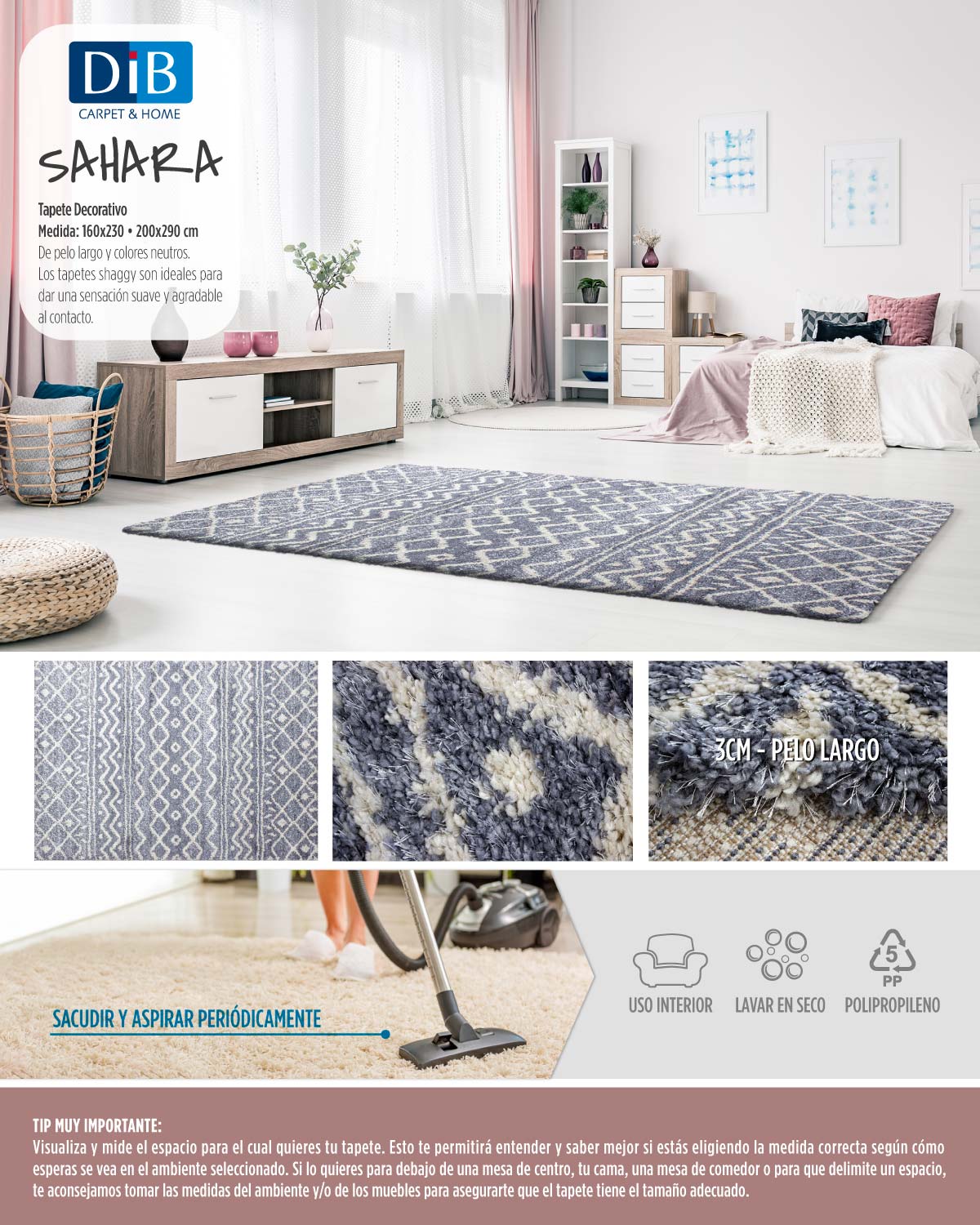 TAPETE DECORATIVO TAPETE SAHARA AZUL 160X230 CM | The Home Depot México