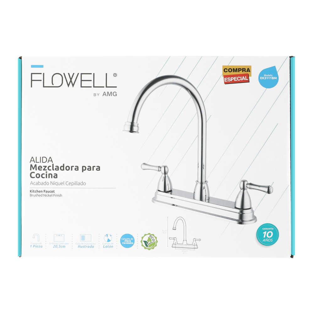 LLAVE MEZCLADORA PARA COCINA DUOMANDO 30 X 20.3 X 6 CM LATÓN | The Home ...