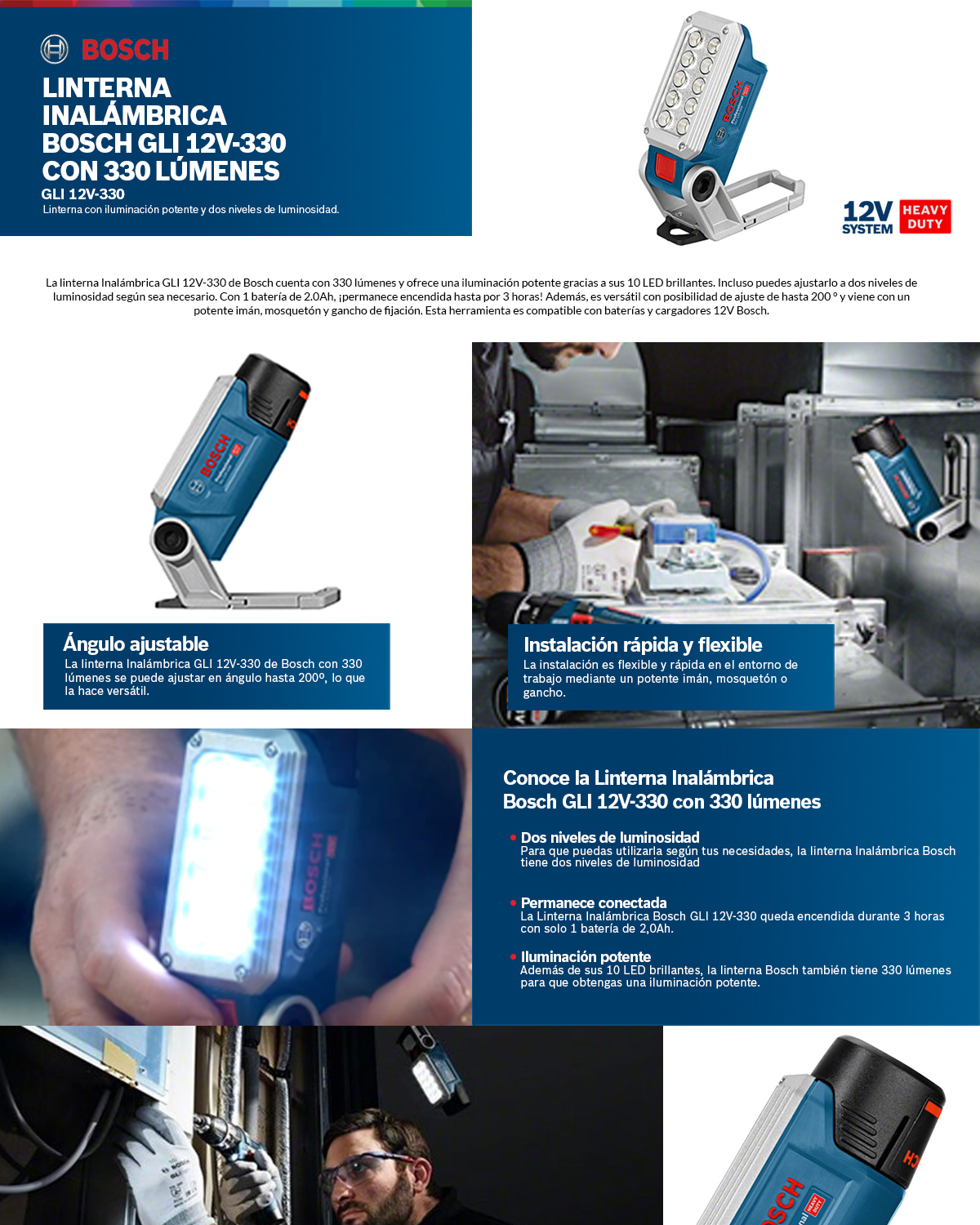 LINTERNA INALÁMBRICA BOSCH GLI 12V-330 12V, 330 Lm SB | The Home Depot ...