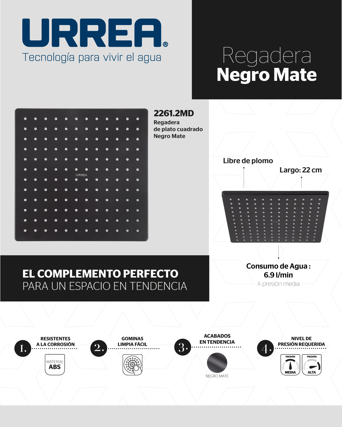REGADERA DE PLATO 22 X 22 X 4.5 CM PLÁSTICO ABS | The Home Depot México