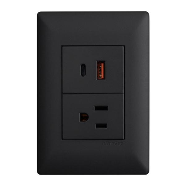 CONTACTO CON 2 TOMAS DE CARGA USB TIPO A Y PLACA DE PARED NEGRO | The ...