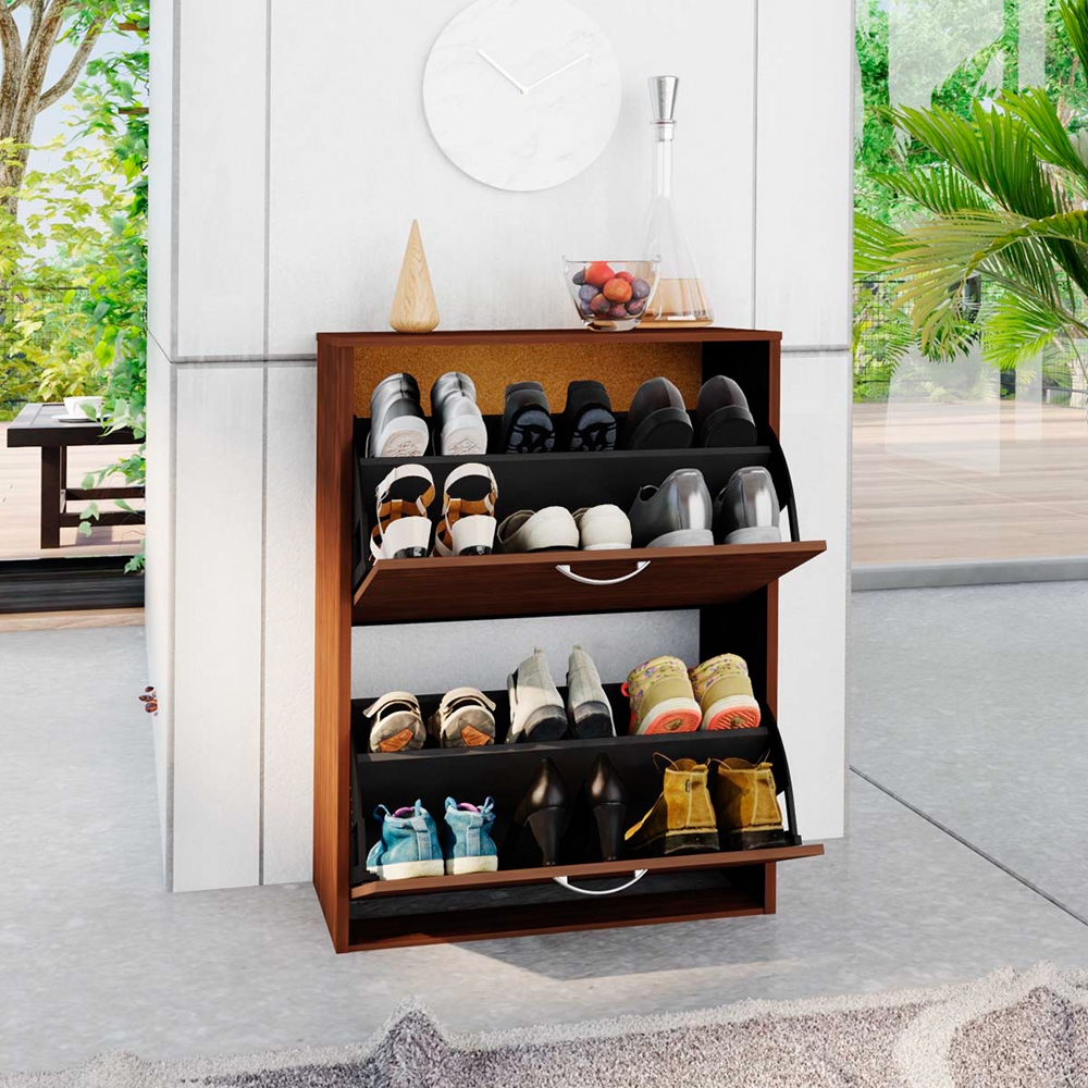 ZAPATERA PLAYCON 2 PUERTAS 12 PARES 81X61X30 CM NOGAL TEXTURIZADO | The ...