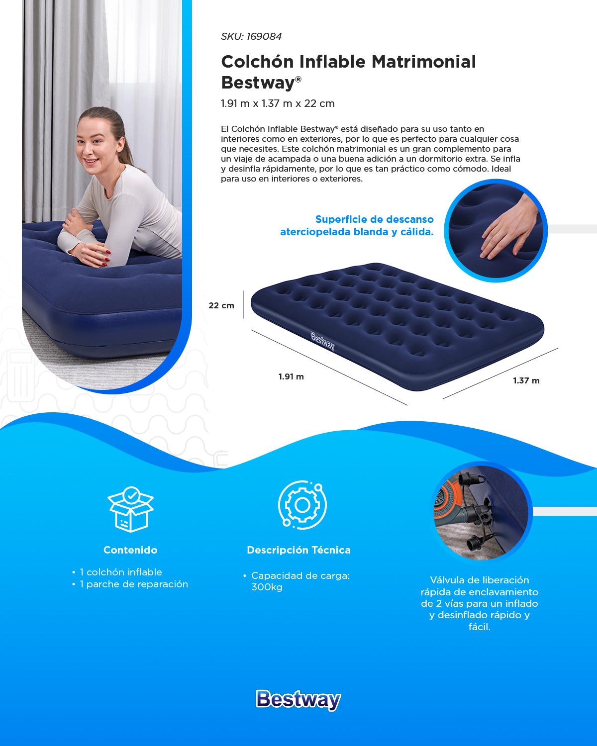 COLCHÓN INFLABLE MATRIMONIAL AEROLUXE DE 1.91M X 1.37M X 22CM | The ...