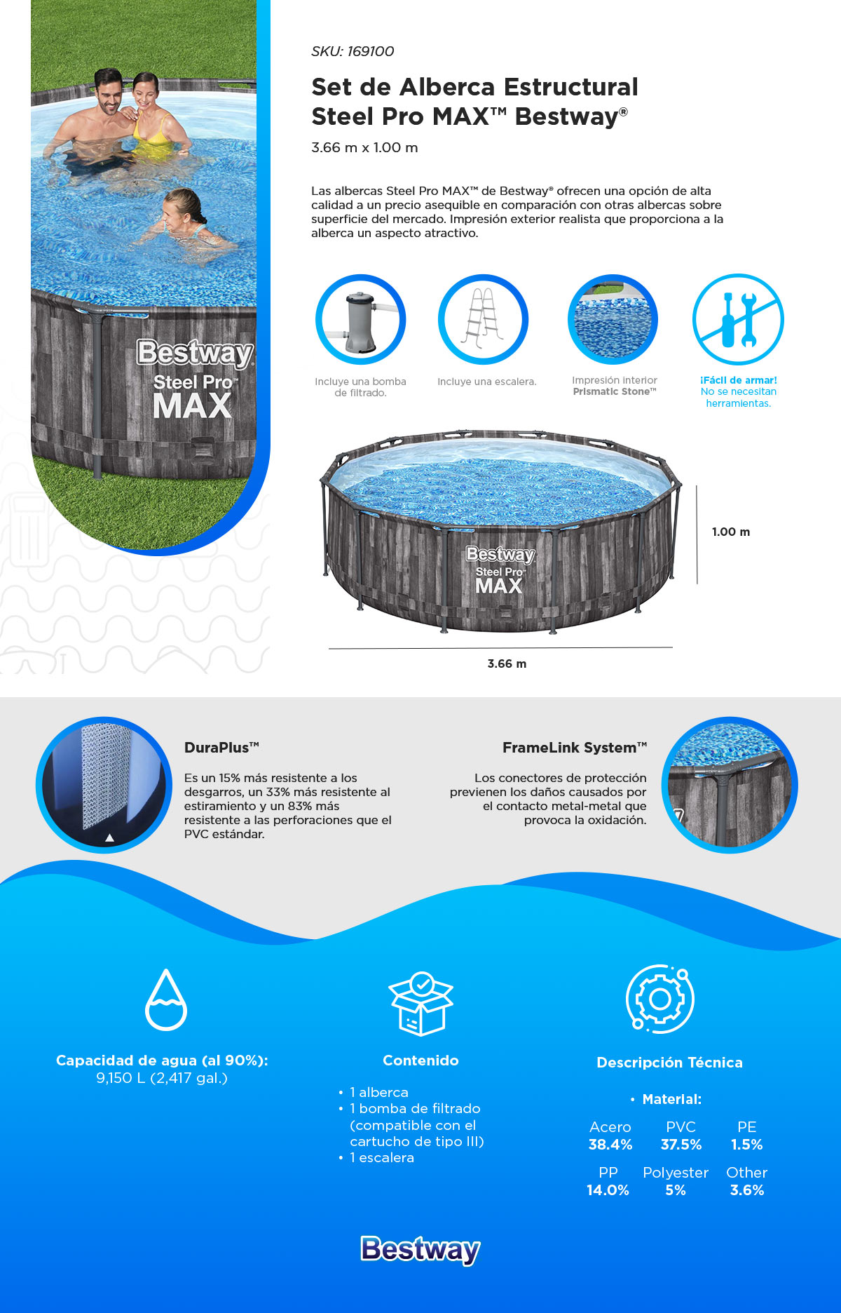 SET DE ALBERCA ESTRUCTURAL 3.66M X 1.00M STEEL PRO MAX | The Home Depot ...