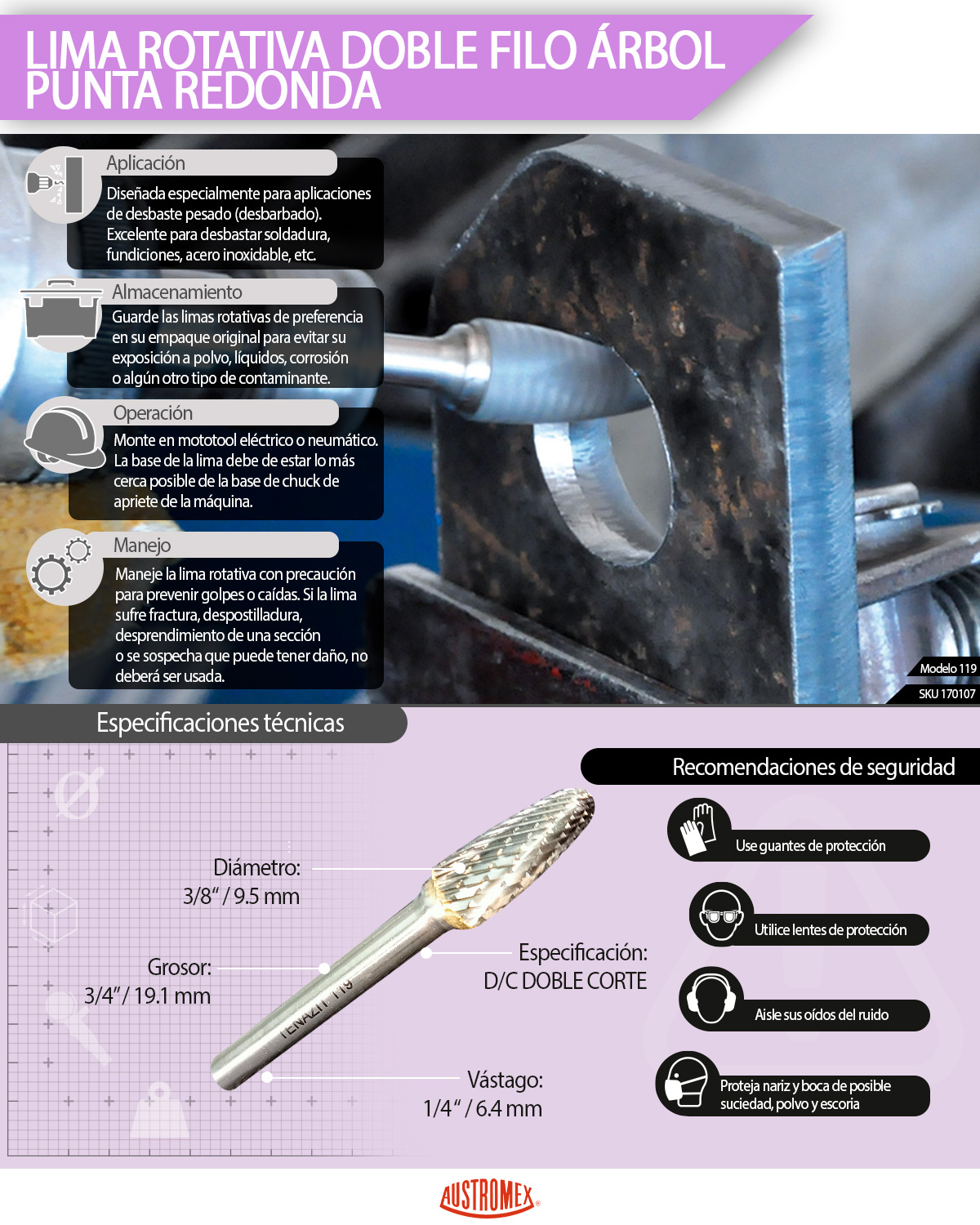 LIMA ROTATIVA DE DOBLE FILO PARA DESBASTE DE 9 MM 5 PZAS | The Home ...