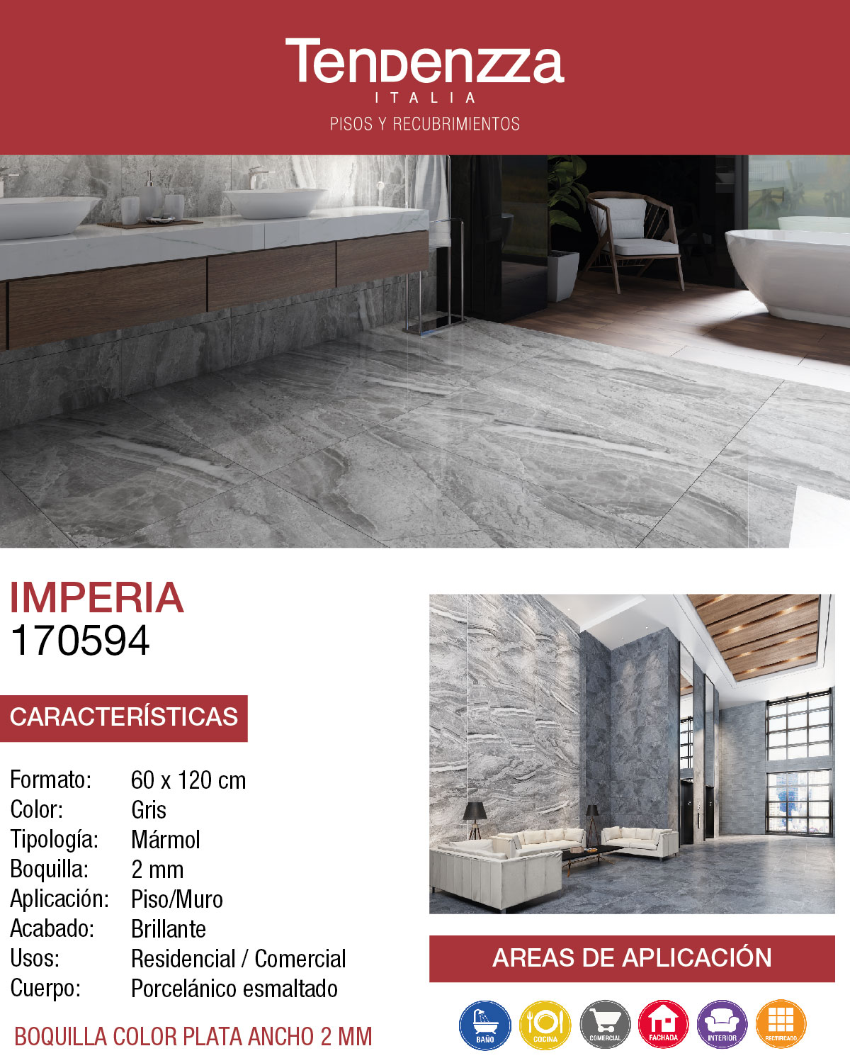 PISO PORCELANATO IMPERIA GRIS 60 X 120 CM CAJA CON 1.44 M2 | The Home Depot México