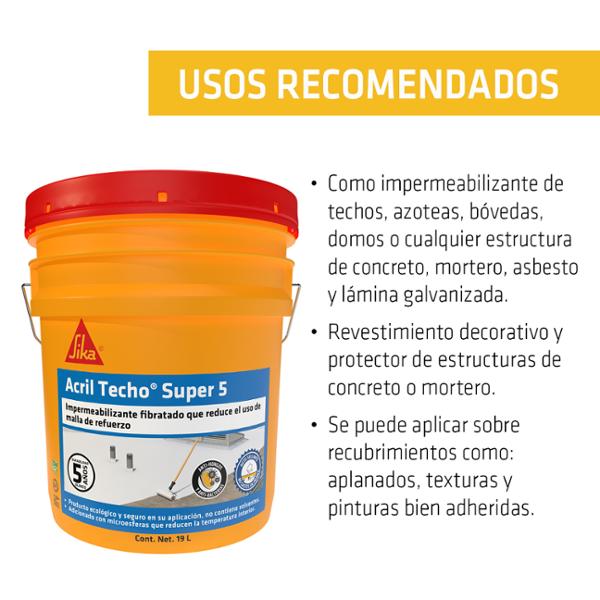 IMPERMEABILIZANTE FIBRATADO ACRIL TECHO SUPER 5 AÑOS BLANCO 19 L | The ...